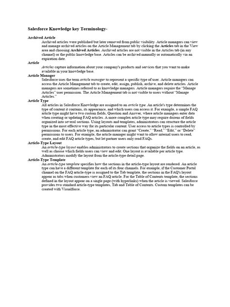 Salesforce Knowledge Key Terminology Pdf Page Layout Cyberspace
