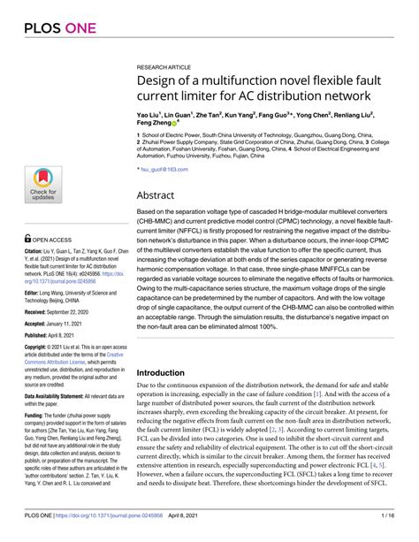 Pdf Design Of A Multifunction Novel Flexible Fault Current Limiter For Ac Distribution Network