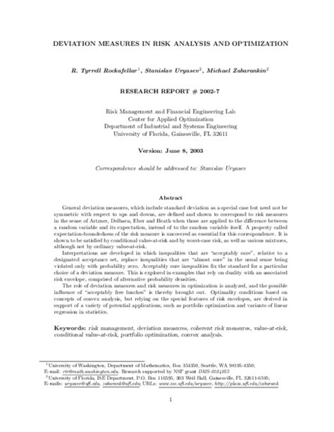 Pdf Deviation Measures In Risk Analysis And Optimization