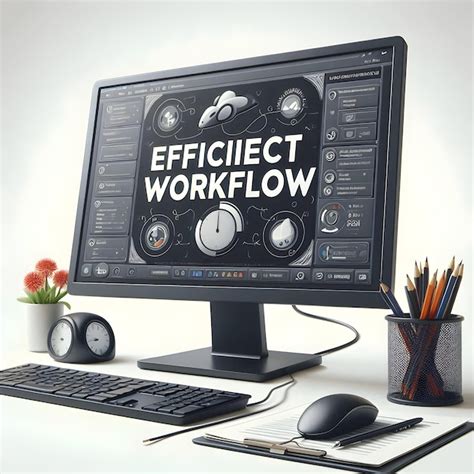 Monitor And Mouse With Efficient Workflow Text Isolated On White Background Concept As Camera