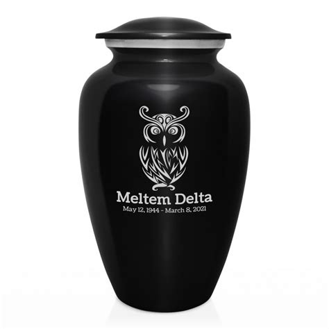 Owl Cremation Urn Jet Black Green Meadow Memorials