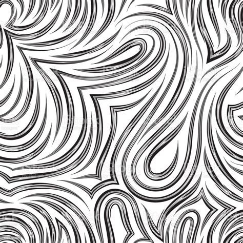 흰색 배경에 고립 된 루프와 모서리의 형태로 날카로운 끝과 부드러운 라인의 원활한 벡터 흑백 텍스처 의류 직물 또는 포장지에 대한 줄무늬의 검은 색과 흰색 패턴 클립아트