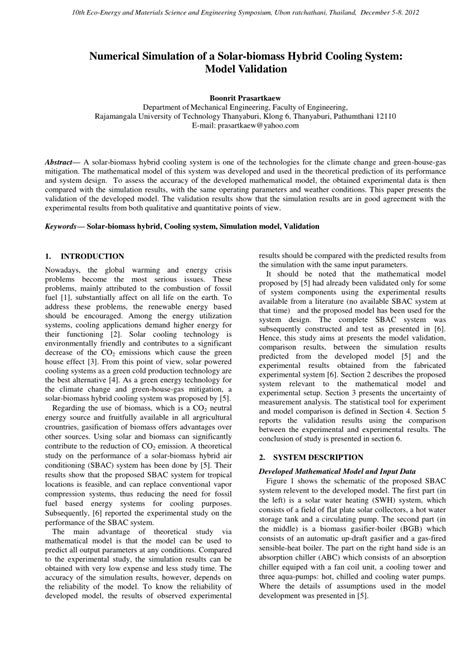 Pdf Numerical Simulation Of A Solar Biomass Hybrid Cooling System