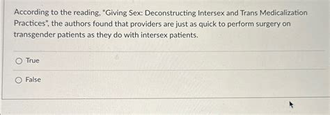 Solved According To The Reading Giving Sex Deconstructing