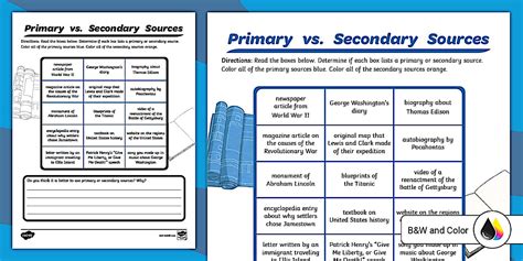 primary vs secondary sources sorting worksheet twinkl
