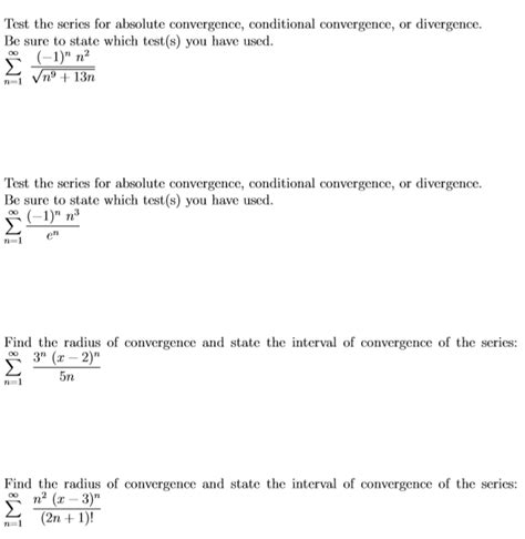Solved Test The Series For Absolute Convergence Conditional