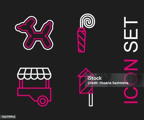 라인 불꽃놀이 로켓 패스트 스트리트 푸드 카트 생일 파티 경적 풍선 개 아이콘을 설정합니다 벡터 거리에 대한 스톡 벡터 아트 및 기타 이미지 Istock