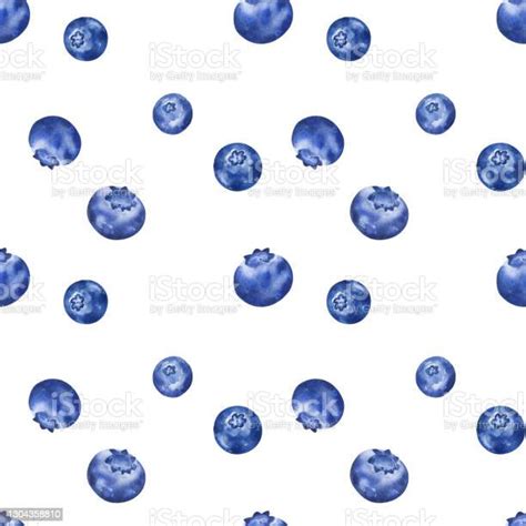흰색 배경에 고립 된 수채화 블루 베리와 원활한 패턴 손으로 그린 수채화 일러스트 건강한 식생활에 대한 스톡 벡터 아트 및 기타