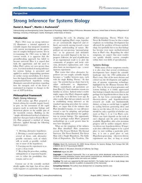 Pdf Strong Inference For Systems Biology