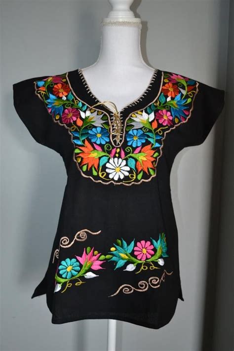 Colorful Mexican Embroidered Shirt Handmade Womens Fashion