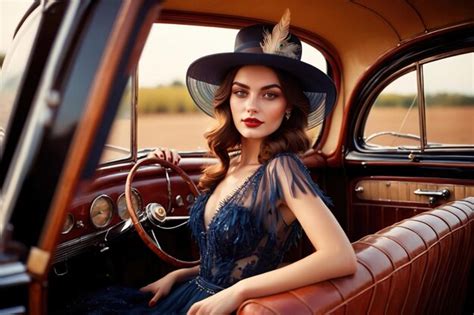 Fashion Portrait Of A Young Retro Sexy Woman In A Beautiful Evening