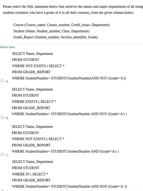 Solved Please Select The Sql Statement Below That Retrieves