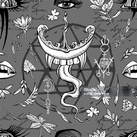 Бесшовный Узор С Нарисованными От Руки Мистическими Объектами И Символами — стоковая векторная