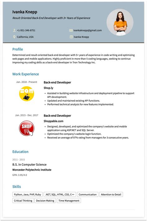 Top 20 Backend Developer Resume Examples And Writing Guide Cake
