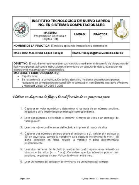 C Sharp Practica 1 2 Instrucciones Elementales Pdf Teclado C Sharp Lenguaje De