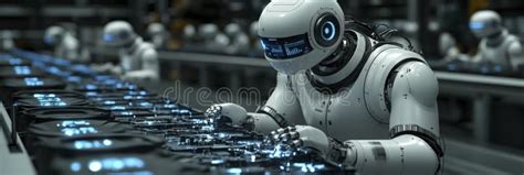 Automated Robots Assembling Electronic Devices In A Line Stock Illustration Illustration Of