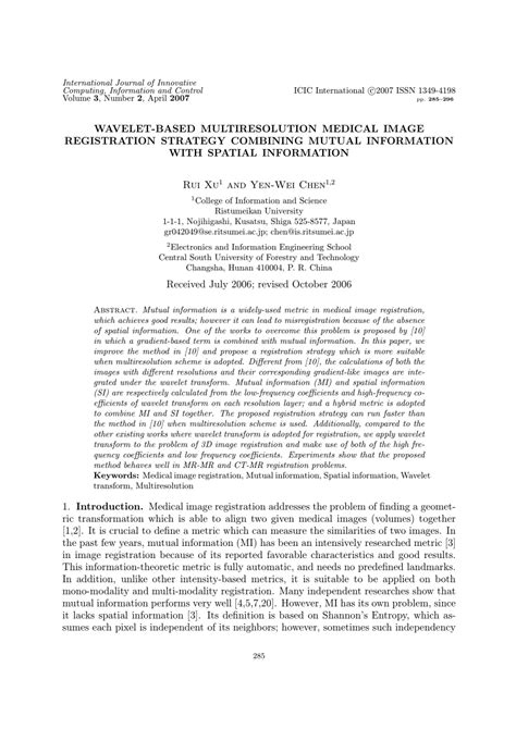 Pdf Wavelet Based Multiresolution Medical Image Registration Strategy