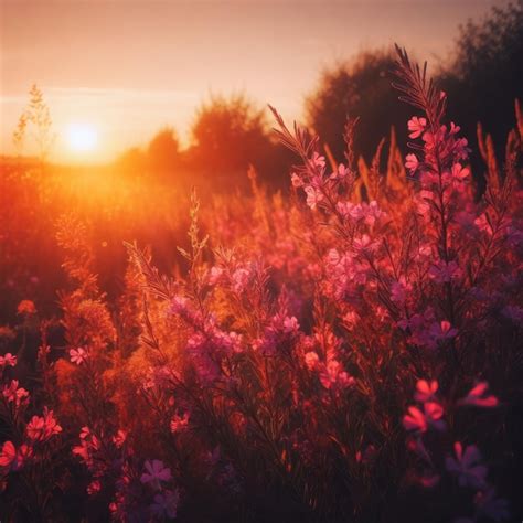 Premium Photo Flowers In The Sunset Background