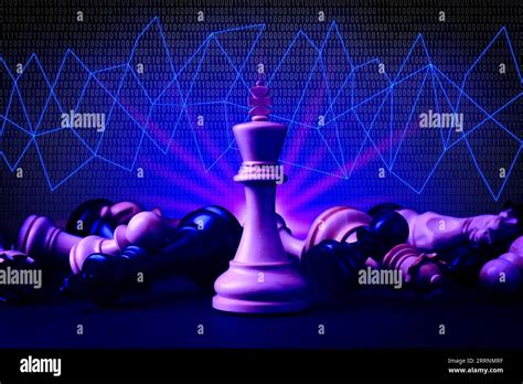 Chess Piece Among Fallen Ones On Table Against Background With Lines
