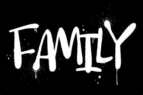 벡터 그림입니다 어반 스트리트 그래피티 스타일 스플래시 효과와 방울 가족의 슬로건 흰색 문자 검은 배경 그래픽 티셔츠 스웨트셔츠 프린트 가족에 대한 스톡 벡터 아트 및 기타