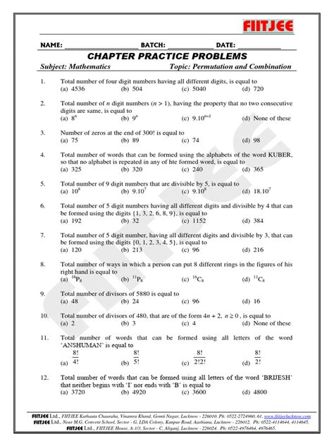 Math Permutations And Combinations Problems Pdf Numbers Abstract