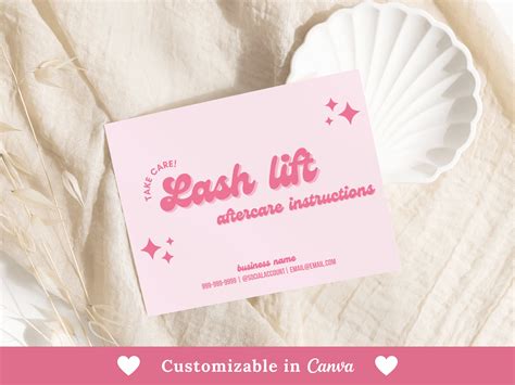 Pink Lash Lift Aftercare Card Template Lash Lift Aftercare Lash Tech Aftercare Card Editable