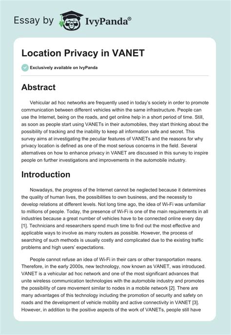 Location Privacy In Vanet 2779 Words Research Paper Example