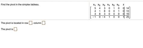 Solved Find The Pivot In The Simplex Tableau X2 X3 52 13 15 25 4 The