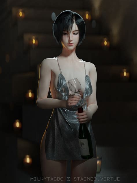 Rule 34 3d 3dcg Blender Champagne Glass Dark Dress Hair Milkytabbo Party Dress 8538275