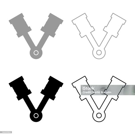 엔진의 피스톤 자동차 크랭크 샤프트 실린더 캠샤프트 세트 아이콘 회색 검은 색 벡터 일러스트 이미지 플랫 스타일 솔리드 채우기