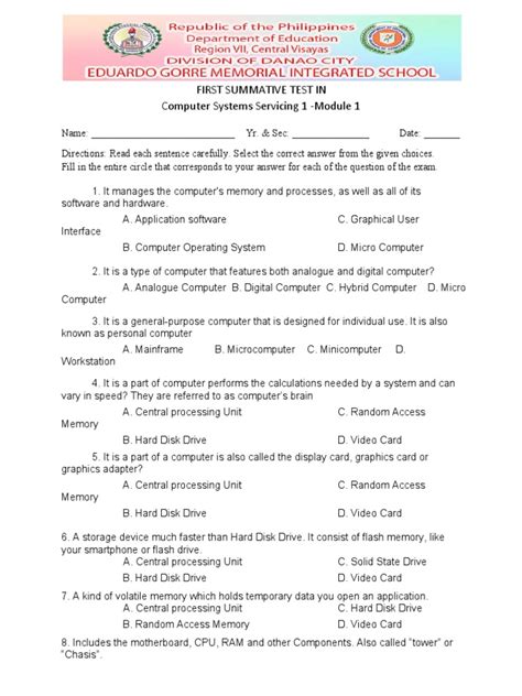 First Summative Test In Css 1 Download Free Pdf Personal Computers Computer Data Storage