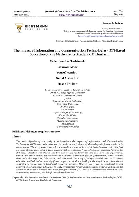 Pdf The Impact Of Information And Communication Technologies Ict Based Education On The