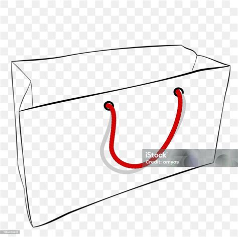 투명 효과 배경에서 빨간 밧줄이있는 종이 가방의 간단한 벡터 손 그리기 스케치 가방에 대한 스톡 벡터 아트 및 기타 이미지 가방 계산대 공란 Istock