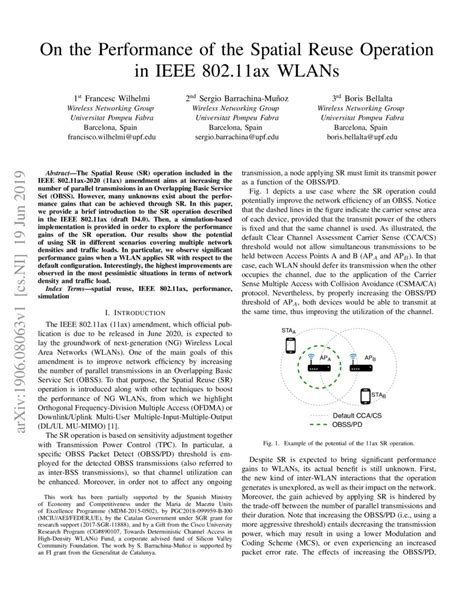 On The Performance Of The Spatial Reuse Operation In Ieee 802 11ax Wlans Deepai