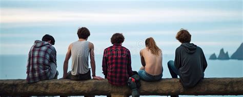 Friends Group Sharing Peaceful Time At The Sea AI Generated Stock