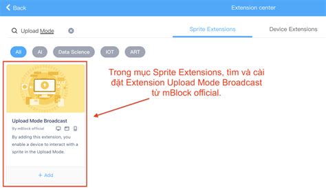 cách sử dụng extension upload mode broadcast trên phần mềm mblock