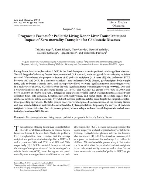 Pdf Prognostic Factors For Pediatric Living Donor Liver