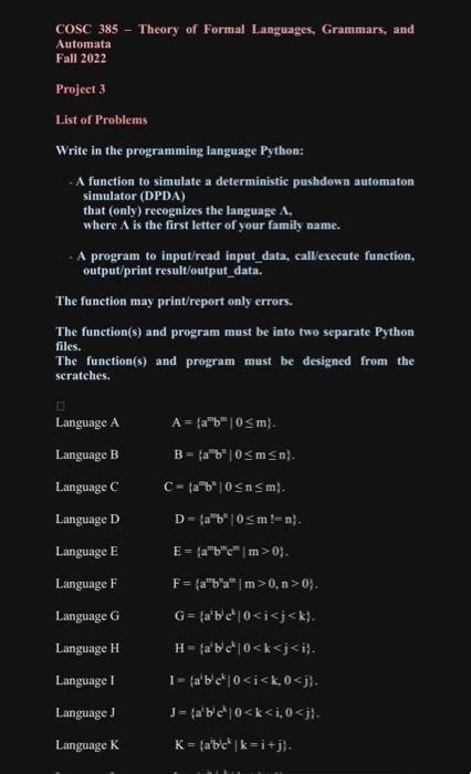 Solved Cosc 385 Theory Of Formal Languages Grammars And