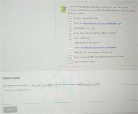 Table Paste The Following List Has A Series Of Steps For This Exercise As You Complete Each