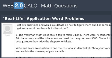 View Question Real Life Application Word Problems