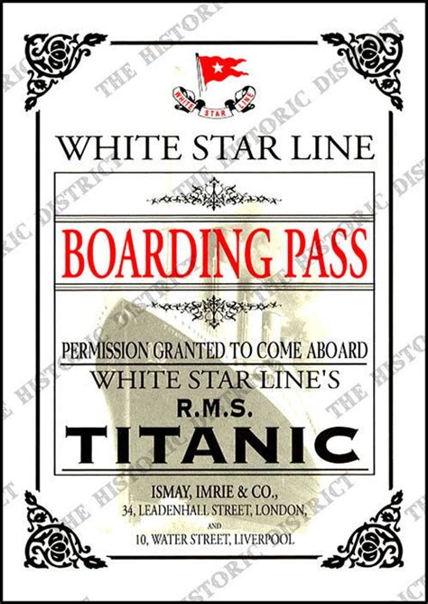Rms Titanic Boarding Pass 1912 Vintage Reproduction 5x7 Free Shipping