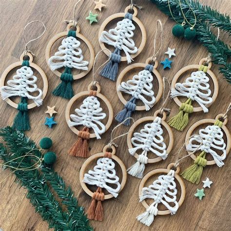 Macrame Christmas Tree Baubles Decorations Handmade Xmas Etsy Estampa Macramé Enfeites De