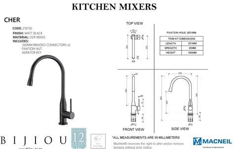 Bijiou Cher Black Kitchen Sink Mixer Klaus Klein Exclusive Design