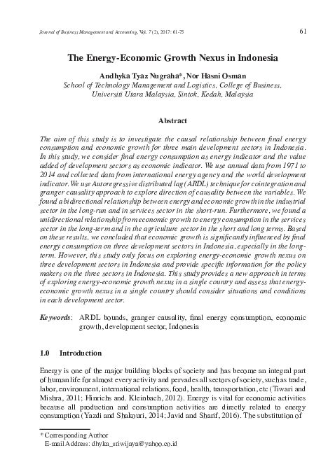 Pdf The Energy Economic Growth Nexus In Indonesia