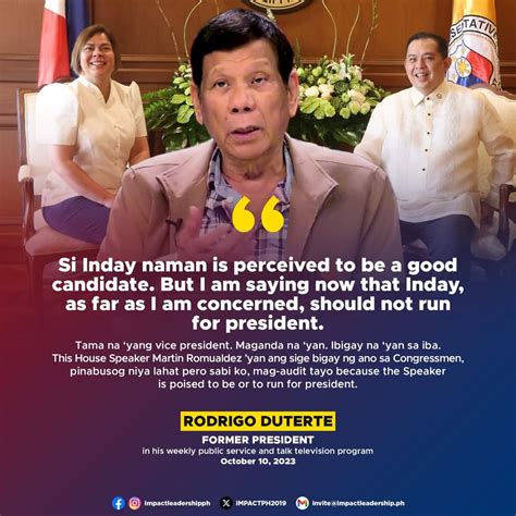Former President Rodrigo Duterte Is Discouraging His Daughter Vice President Sara Duterte From