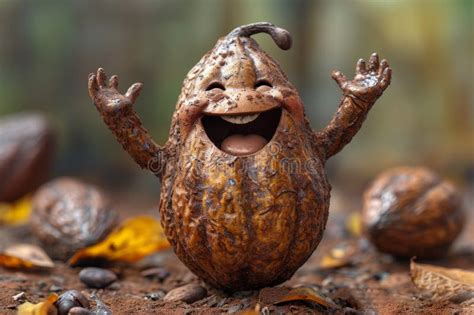 The Cute Character Of The Cartoon Smiling Cocoa Bean Waves His Hands And Greets 3d Illustration