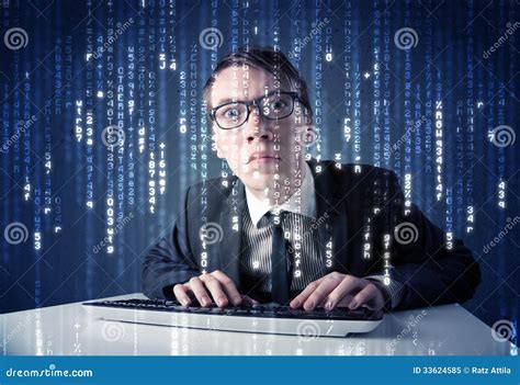 Hacker Decoding Information From Futuristic Network Technology Stock Image Image Of Hacker