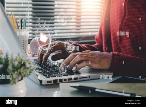 Document Management System Concept Businessman Working On Laptop Compter Document Management