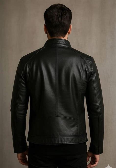 Mens Black Lambskin Leather Motorcycle Jacket Slim Fit Moto Biker