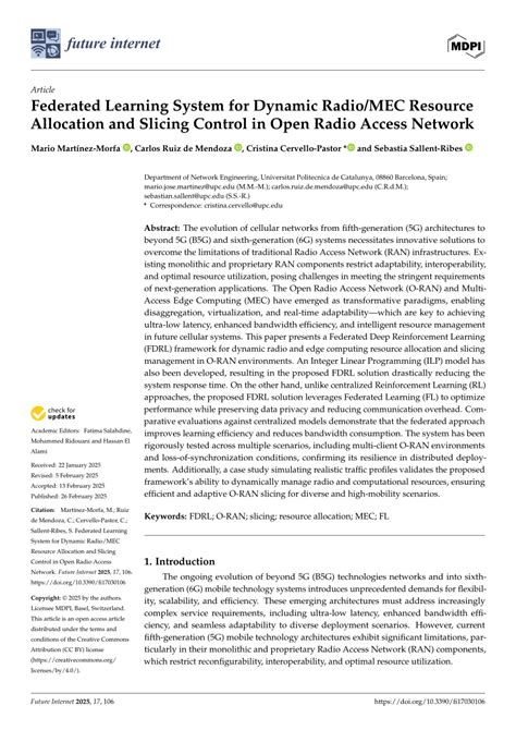 Pdf Federated Learning System For Dynamic Radiomec Resource Allocation And Slicing Control In
